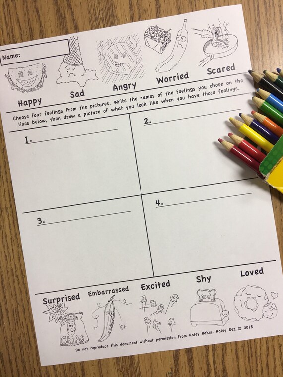 Feelings Matching Drawing and Self-Care Lists Worksheet Pack | Etsy