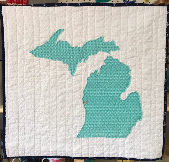 Michigan Quilt Michigan Art Quilt Great Lakes Quilt Modern Art | Etsy