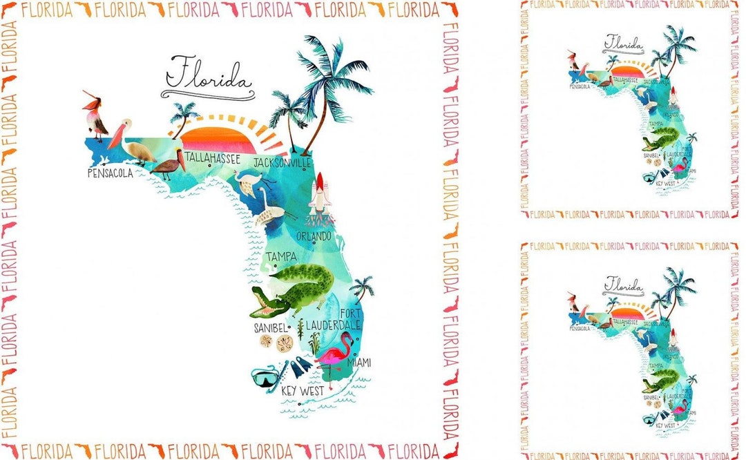 Florida Panel State Fabric Panel Florida Sunshine State Pillow Panel ...