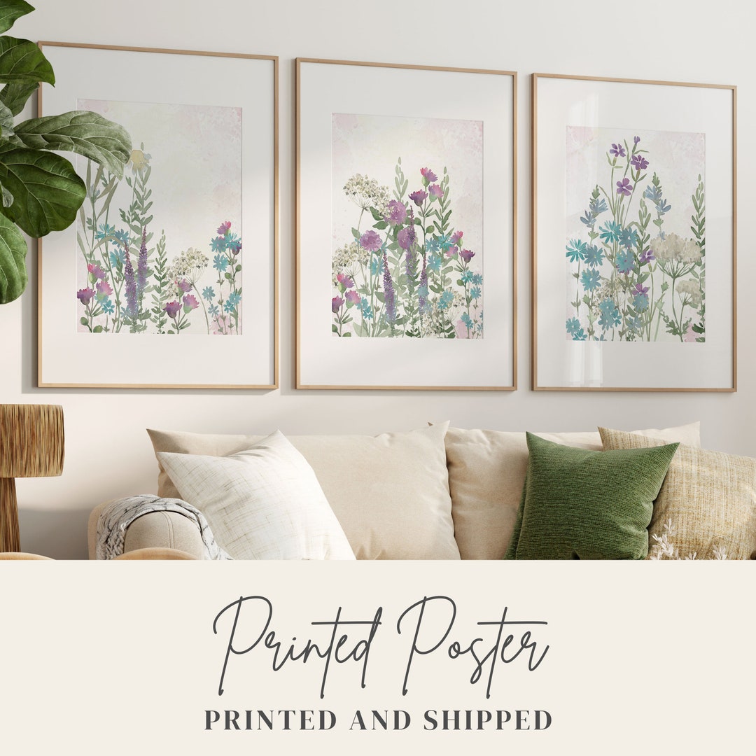 Wildflower Wall Art Set of 3 Boho Floral Prints for Home Decor nature ...