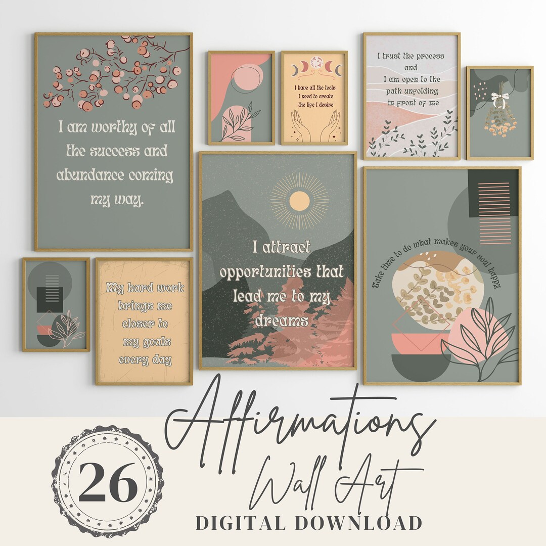 Boho Affirmation Wall Art Set Positive Self-talk & Manifestation Quotes ...