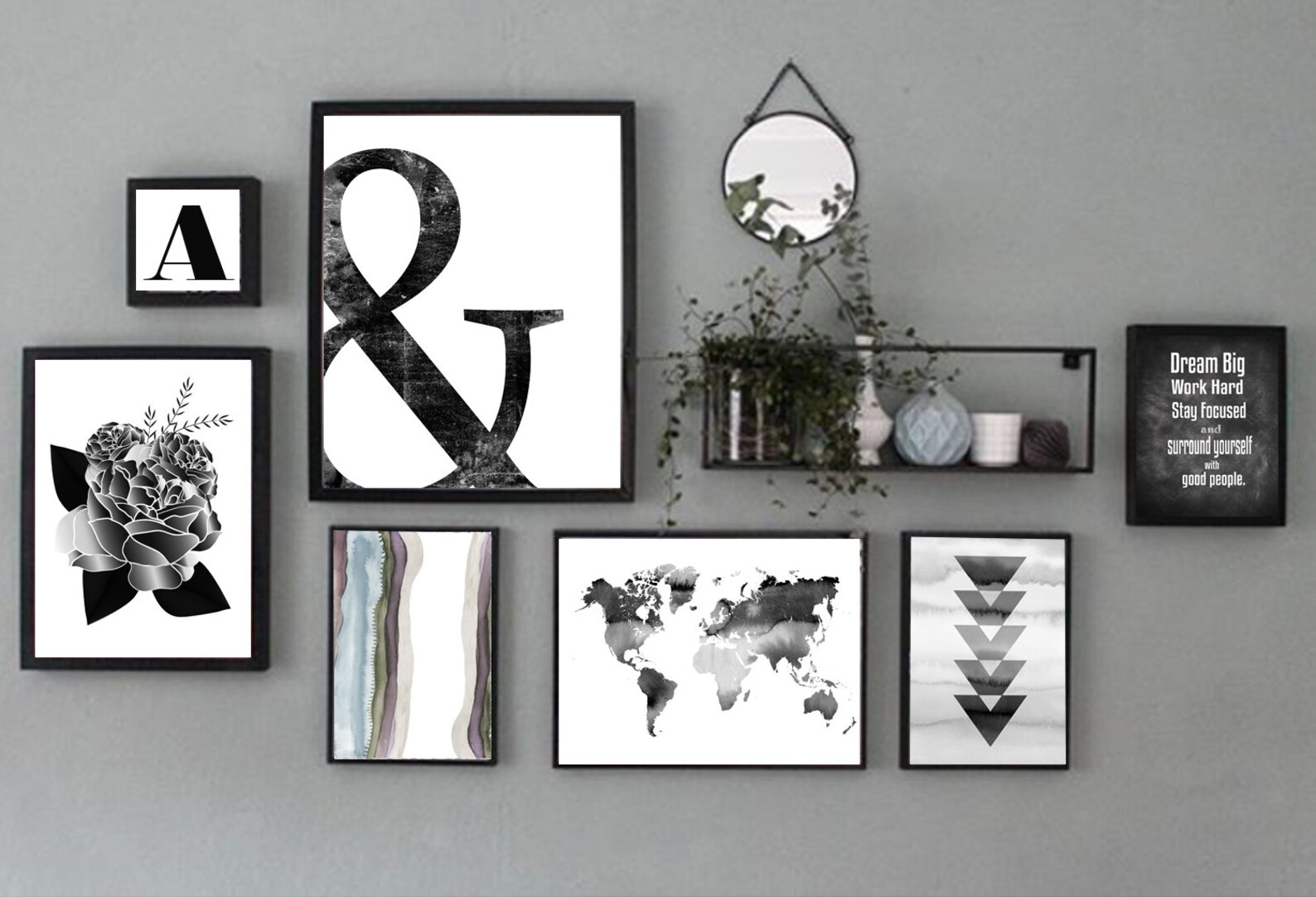 Geometric Wall Art Black and White Triangle Wall Print - Etsy