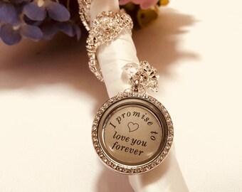 Gold or Silver Pearl Rhinestone Wrap & Picture Locket, Wedding Bouquet ...