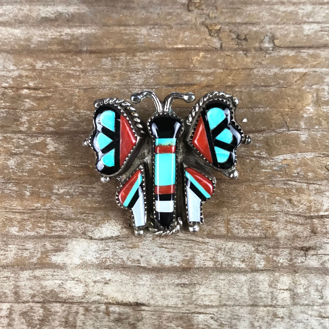 Zuni Inlay Butterfly Brooch - Pendant by G. B. Natachu - Etsy