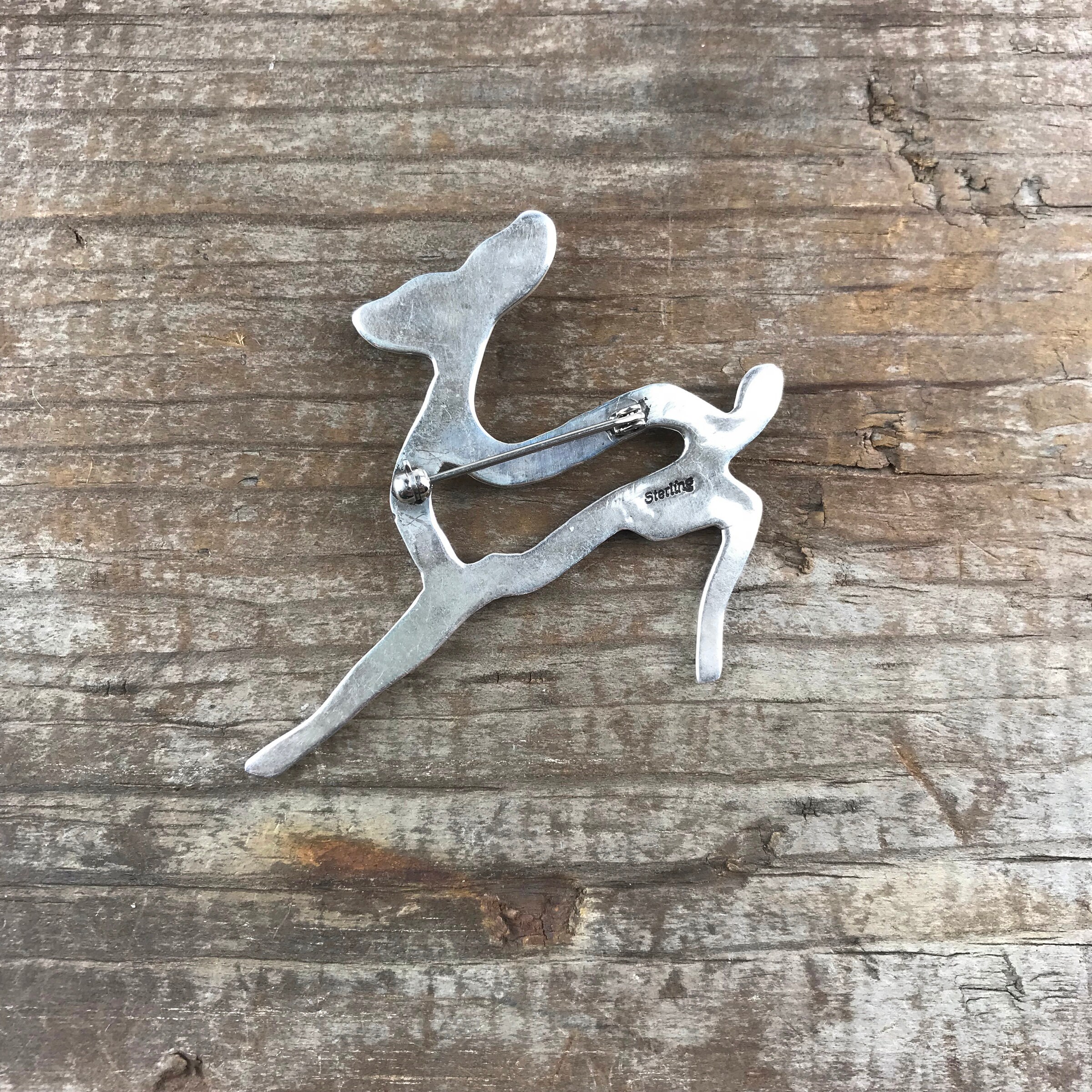 Navajo Sterling Silver Leaping Dear Pin With Turquoise and Coral - Etsy