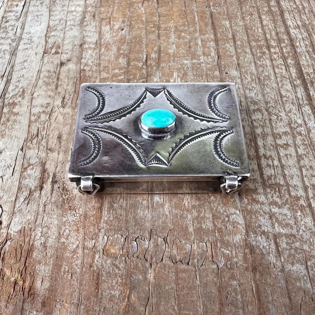 Navajo Sterling Silver and Turquoise Pill Box - Etsy