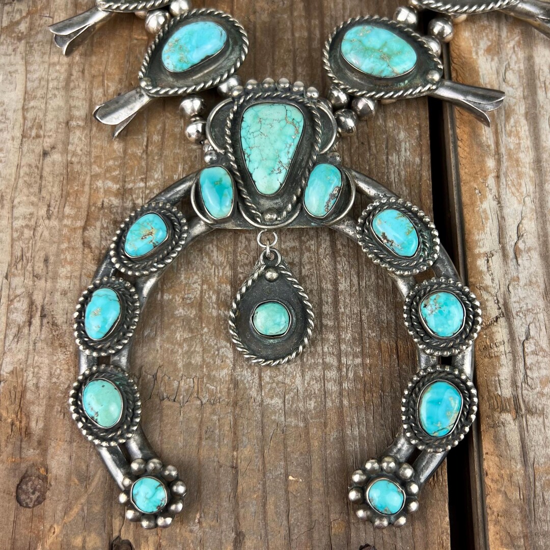 Large Fox Mine Turquoise Squash Blossom Necklace - Etsy