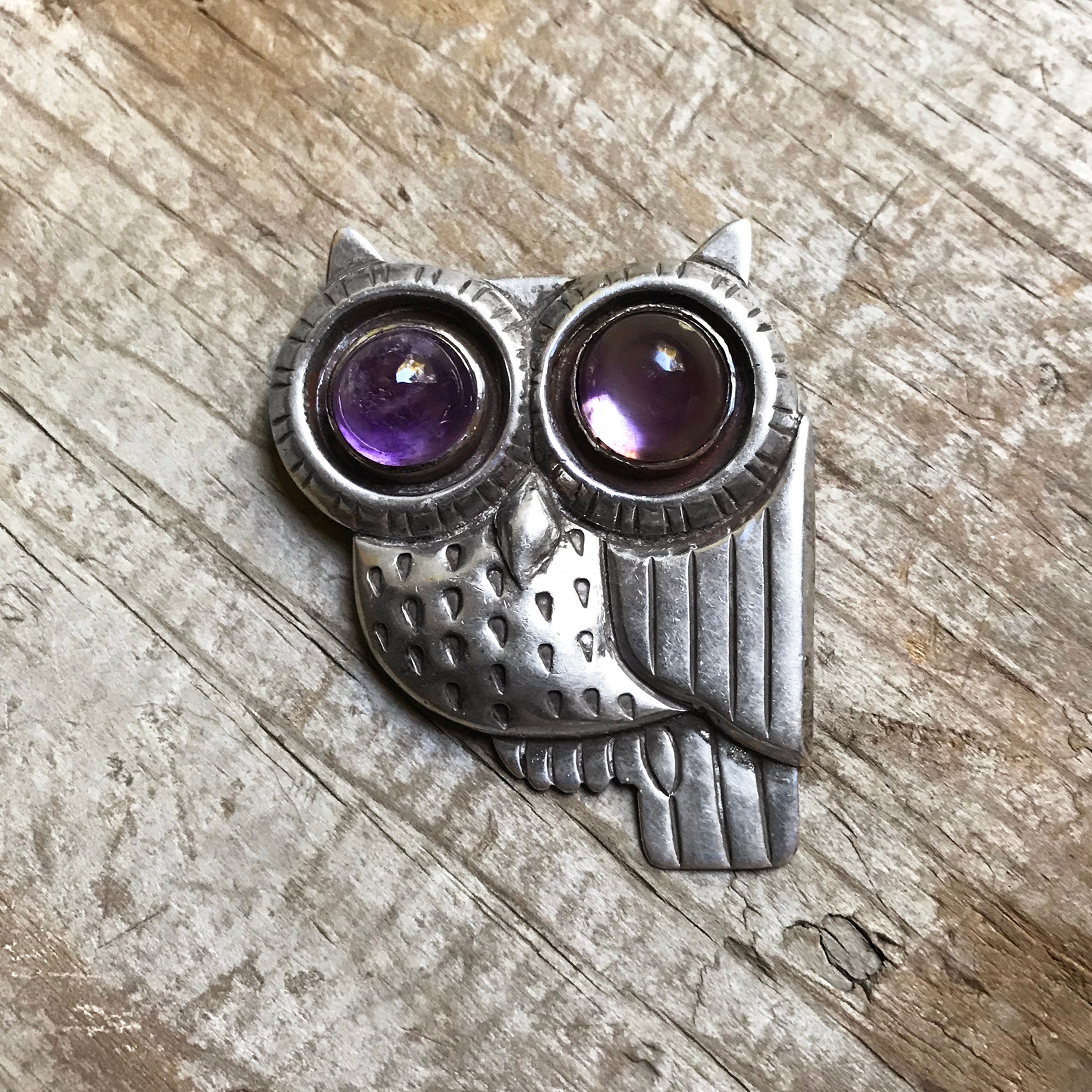 William Spratling Owl Pin With Amethyst Eyes - Etsy