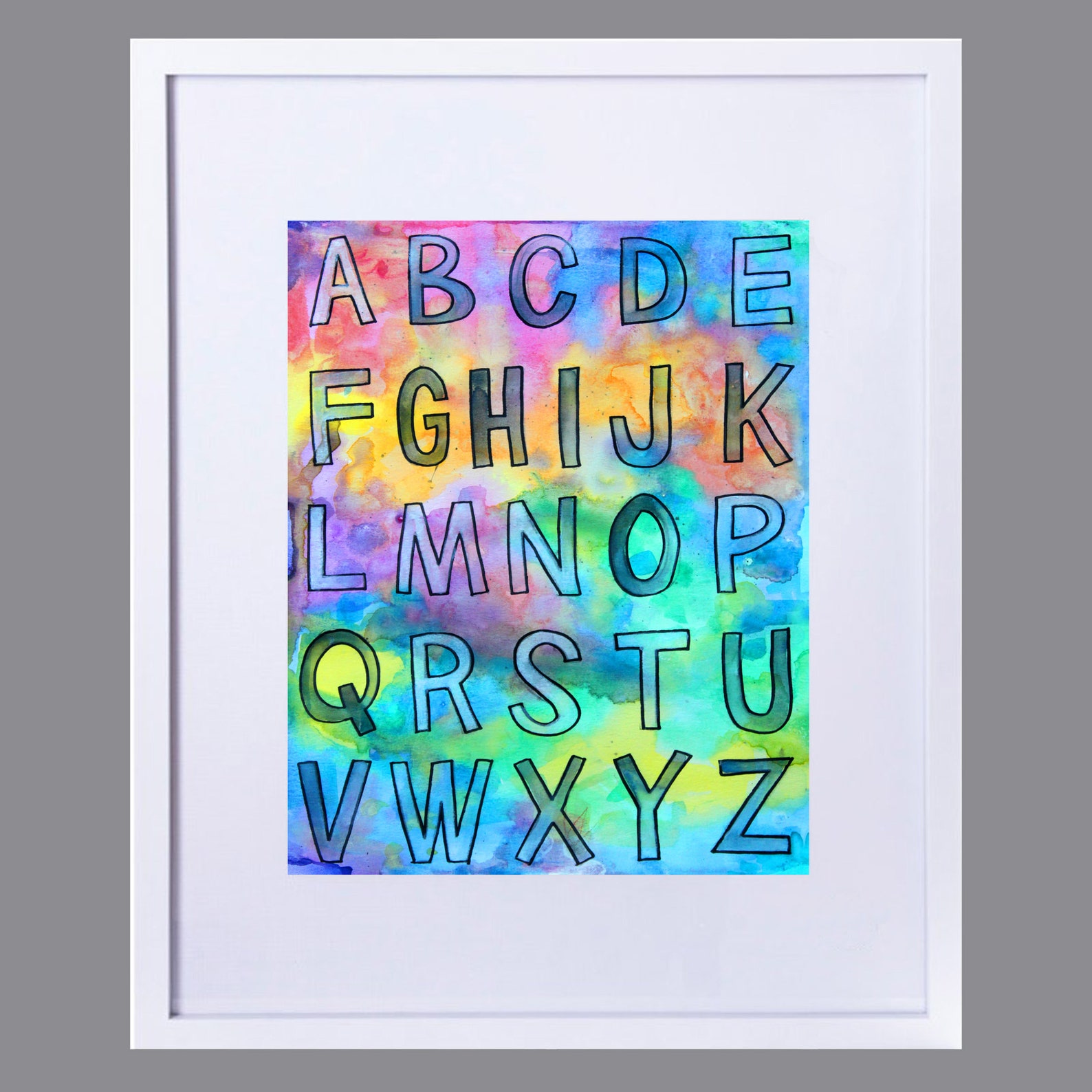 Watercolor Alphabet Print, Kids Playroom Decor, Kindergarten Classroom ...