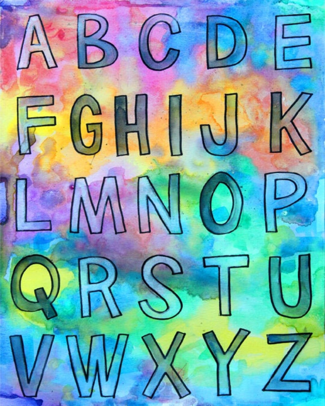 Watercolor Alphabet Print, Kids Playroom Decor, Kindergarten Classroom ...
