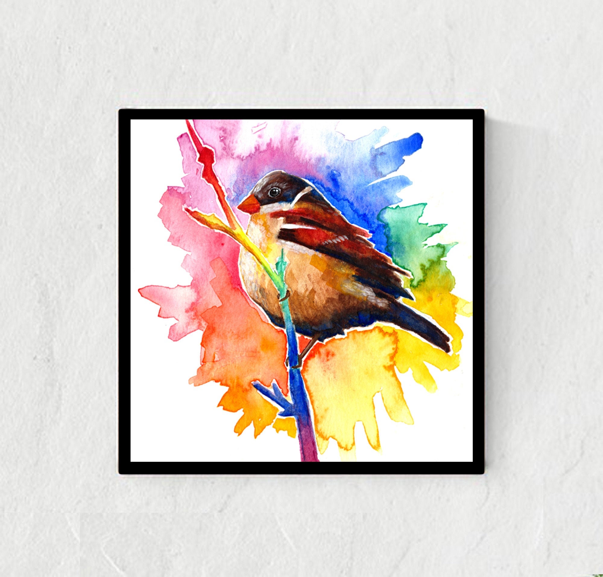 Sparrow print sparrow painting rainbow watercolour sparrow | Etsy
