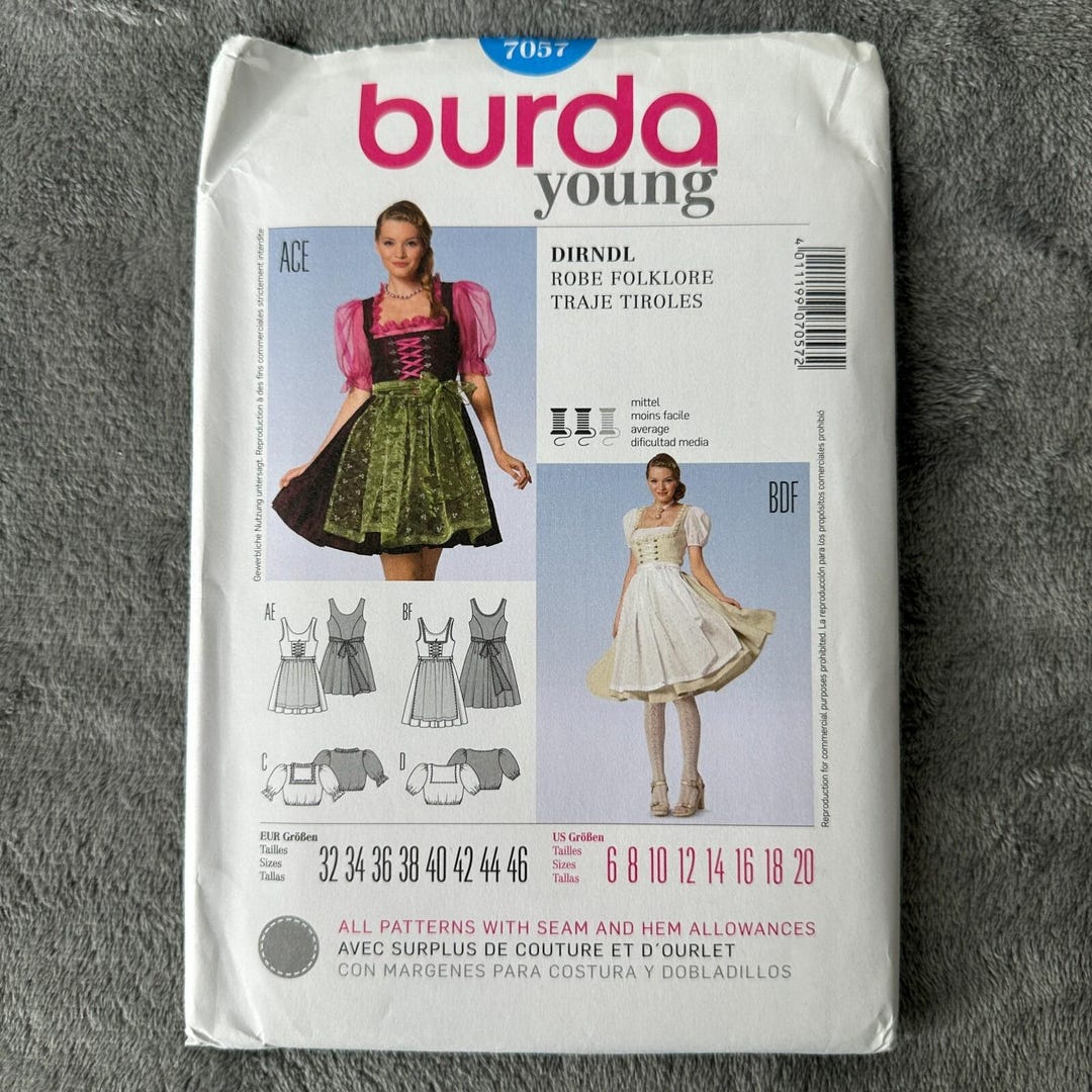 Burda 7057 Dirndl Dress Blouse German Austrian Oktoberfest Costume ...
