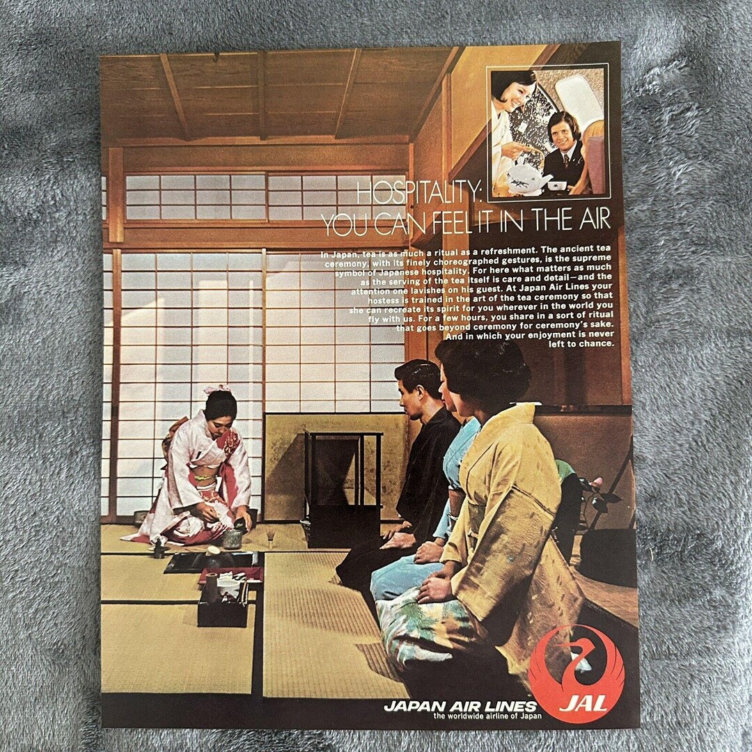 Japan Airlines JAL Stewardess Pours Tea Hospitality Print Ad 1972 - Etsy