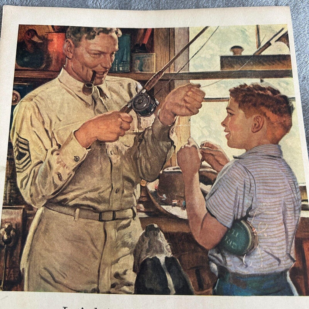 Stetson Hats American GI Joe Soldier Fly Fishing WWII Era Vintage Print ...