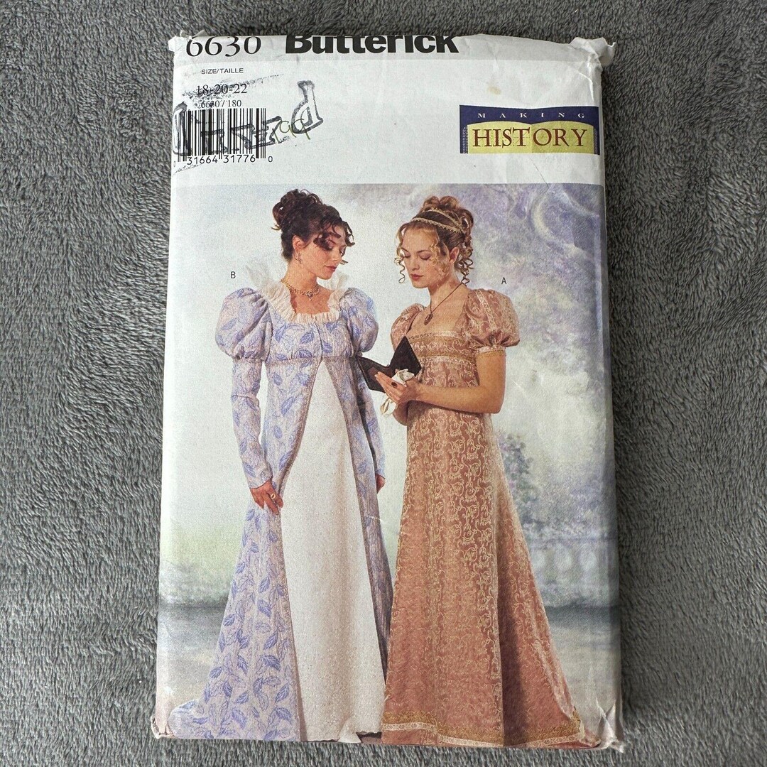 Butterick Pattern 6630 Sz Petite 18-22 Historical Josephine Regency ...