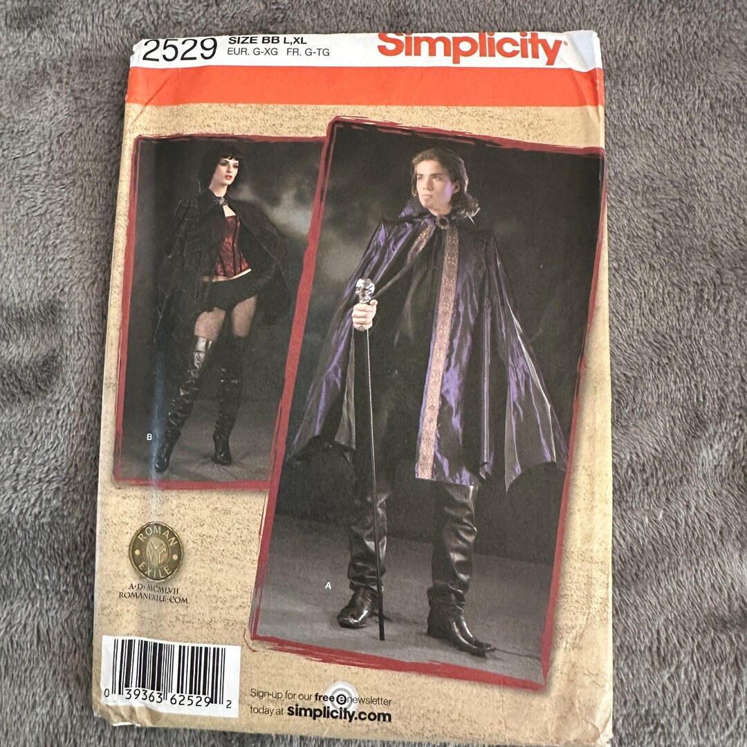 Simplicity 2529 Sewing Pattern Renaissance Hooded Cloak Costume Size L ...
