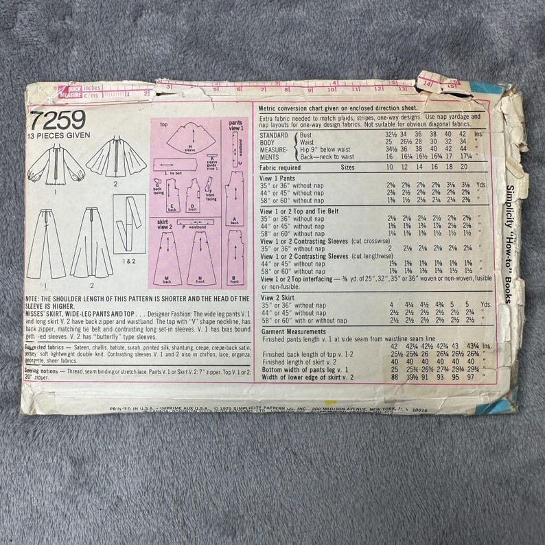 1975 Simplicity Sewing Pattern 7259: Boho Disco Style - Size 14 - Etsy