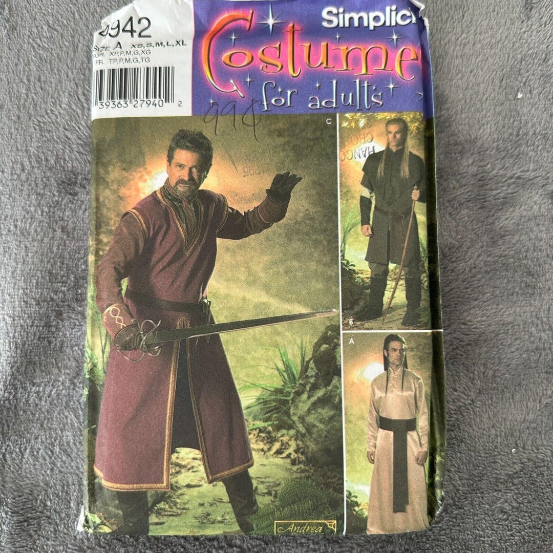 Simplicity 4942 Men's Tunic Costume Pattern Xs-xl Fantasy Medieval ...