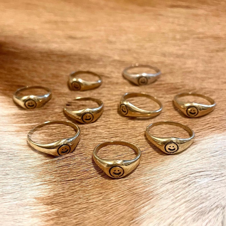 Mini Smiley Signet Ring | Etsy