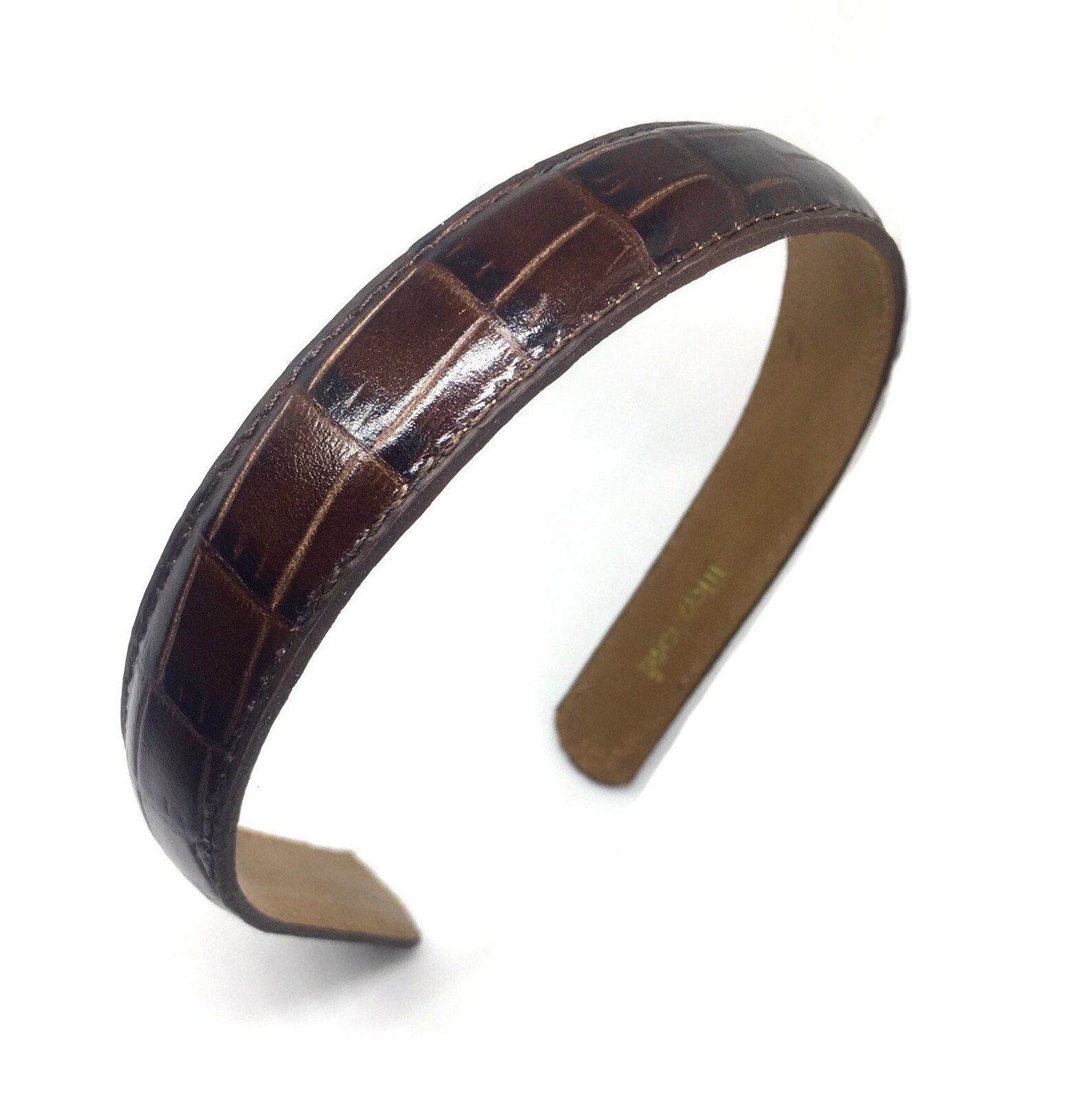 Wardani, 3/4 Alligator Leather Headband Stitched Gator Embossed Leather ...