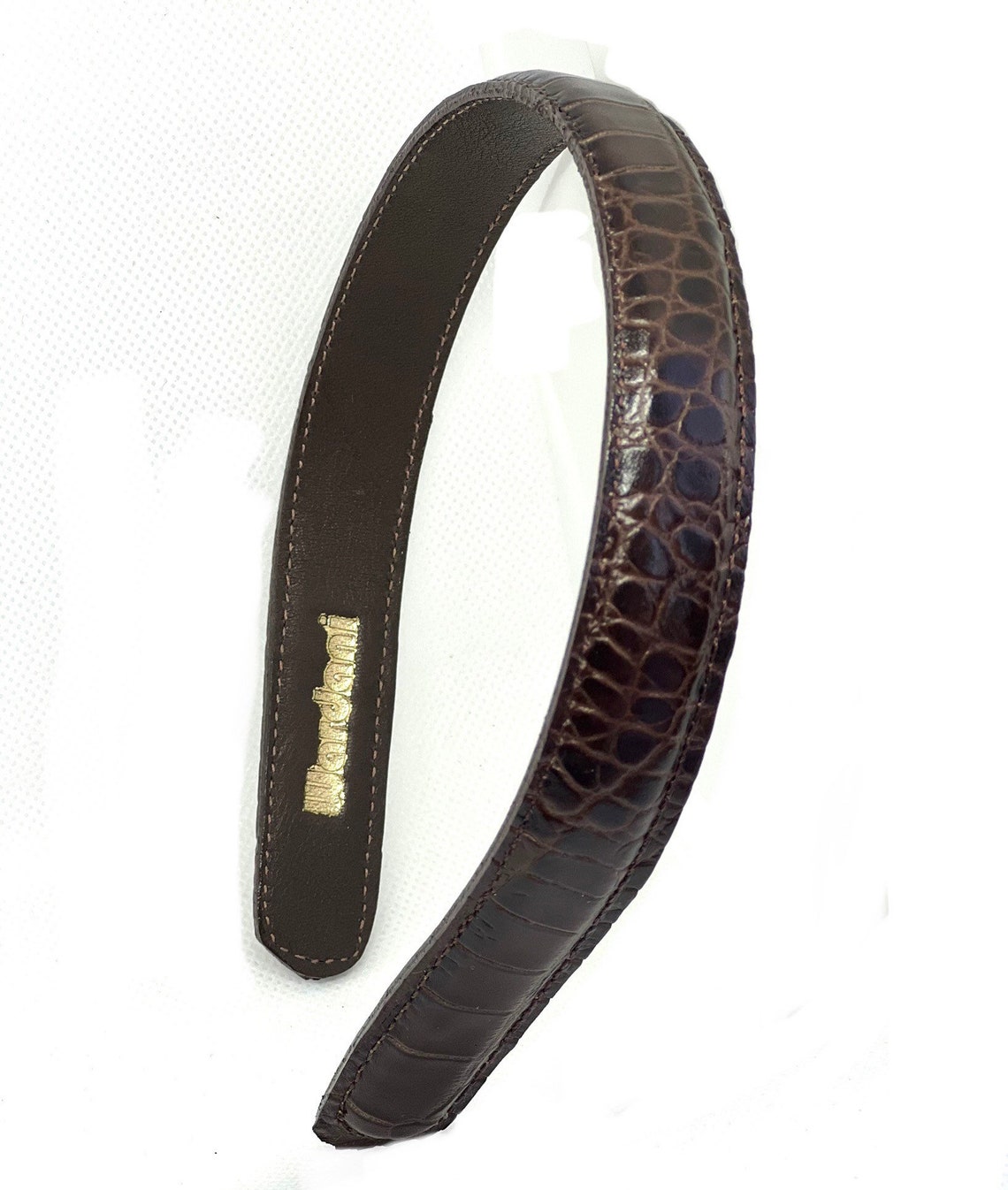Wardani, 3/4 Alligator Leather Headband Stitched Gator Embossed Leather ...