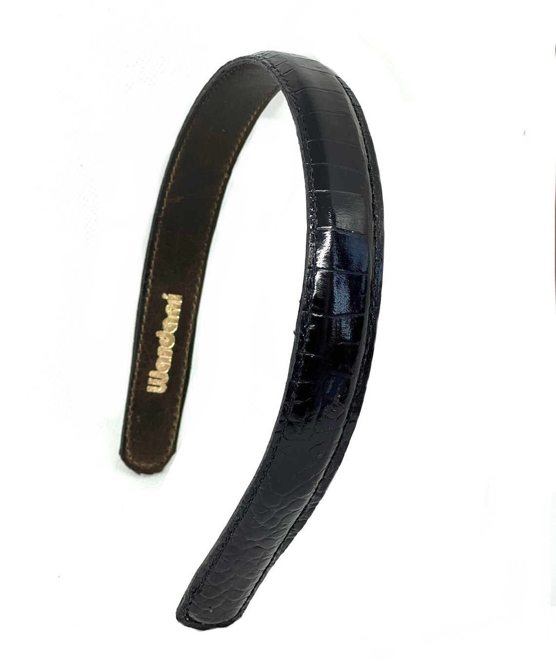 Wardani, 3/4 Alligator Leather Headband Stitched Gator Embossed Leather ...