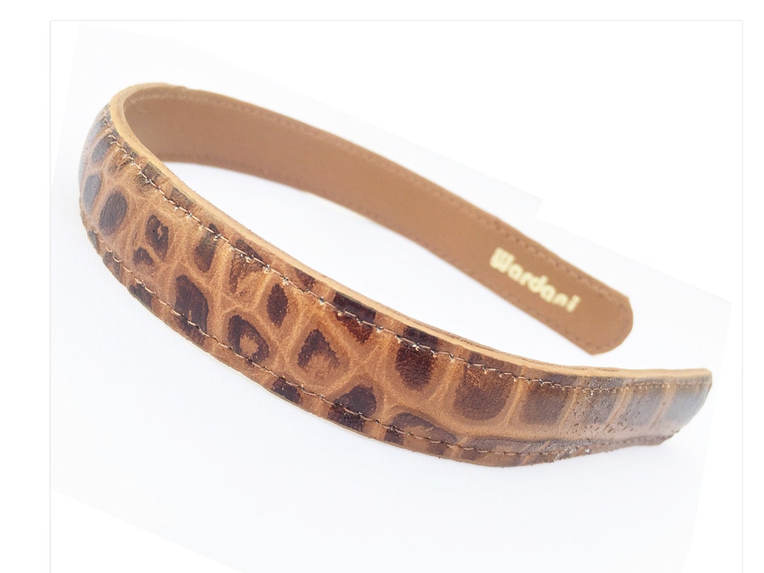 Wardani, 3/4 Alligator Leather Headband Stitched Gator Embossed Leather ...