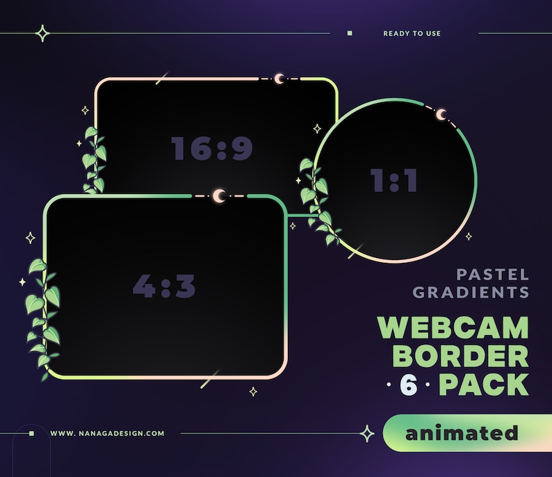 Animated Green Gradient Webcam Border Pack: Cosmic Plants Overlay - Etsy