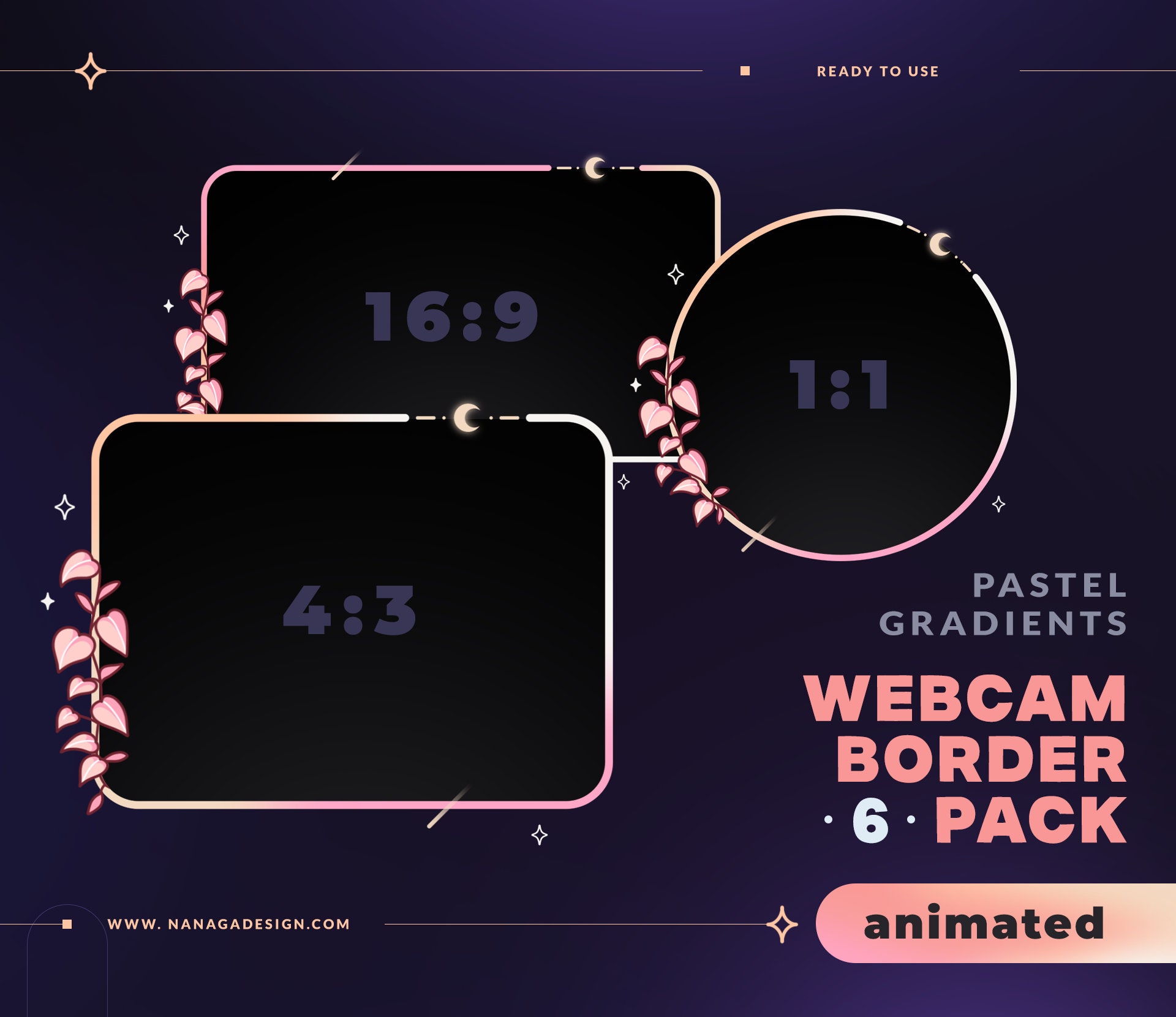 6 ANIMATED Peach Pink Gradient Webcam Border Pack Webcam - Etsy