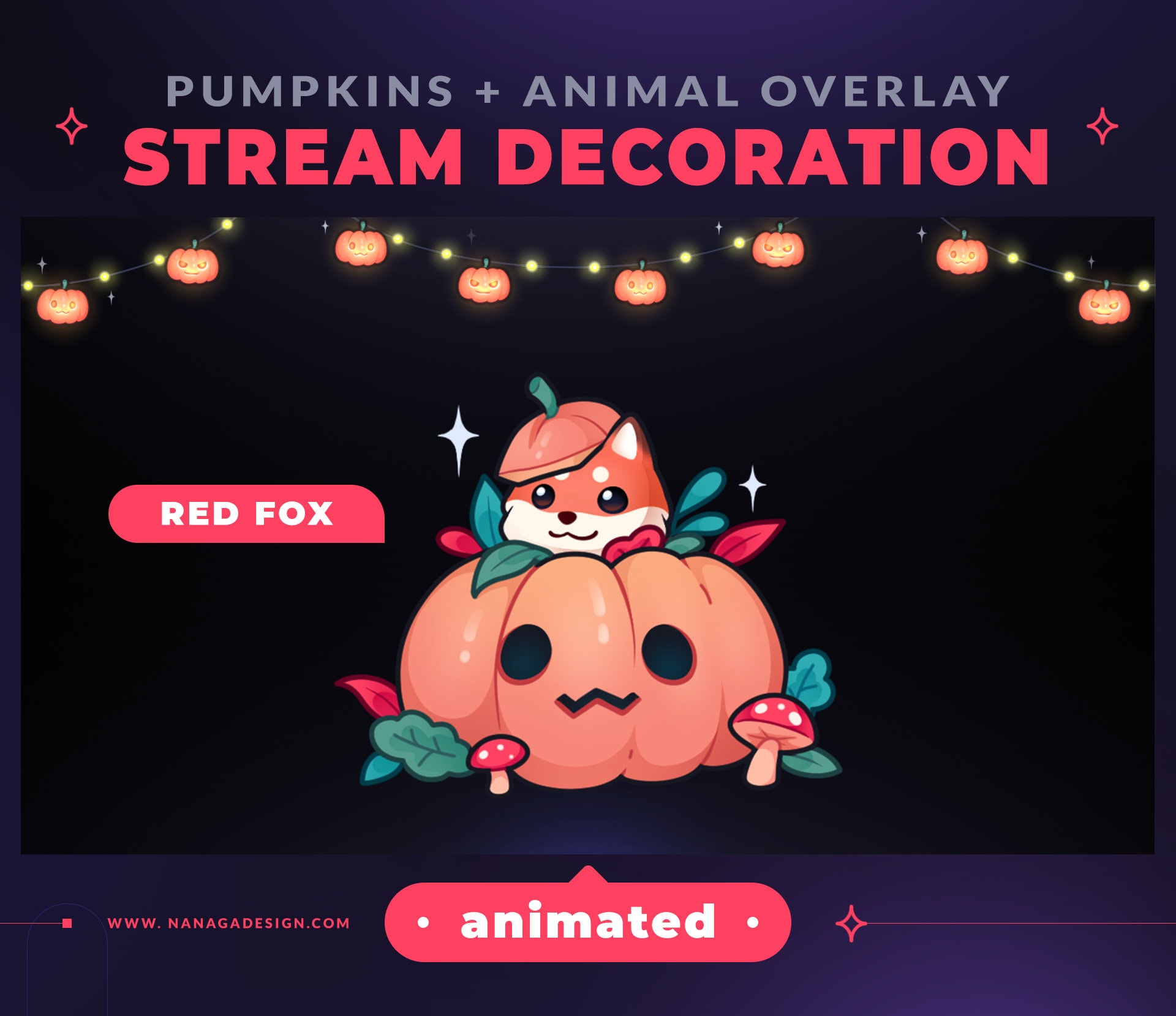 Animated Fox Pumpkin Stream Overlay – Halloween Vtuber Decoration (webm ...