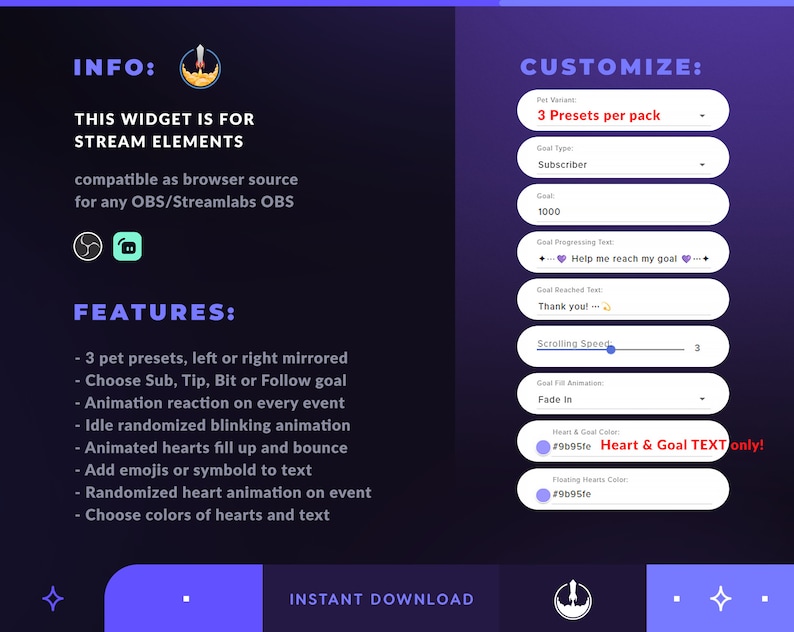 Cute Dragon Unicorn Stream Widgets | Twitch/youtube Pet Goal Overlay ...