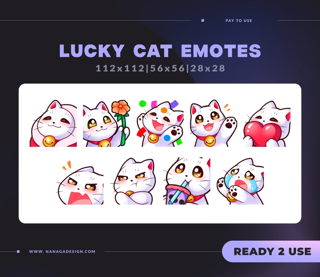 LUCKY CAT Emote Pack - WHITE Maneki Neko - Streamer Graphics Emotes for ...