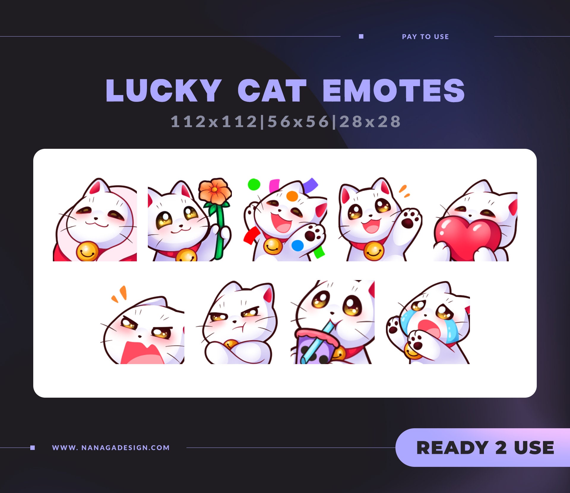 LUCKY CAT Emote Pack WHITE Maneki Neko Streamer Graphics - Etsy