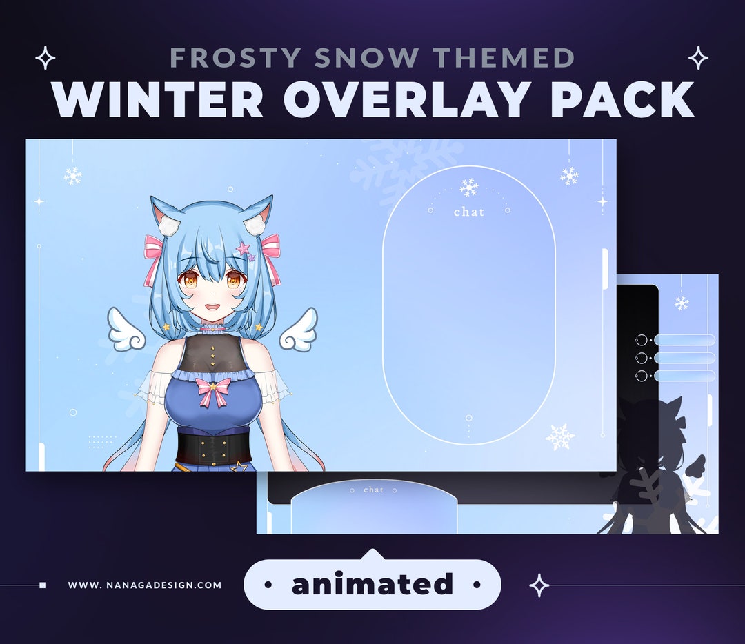 Animated Winter Snow Stream Overlay Pack: Icy Blue Twitch Vtuber Assets ...