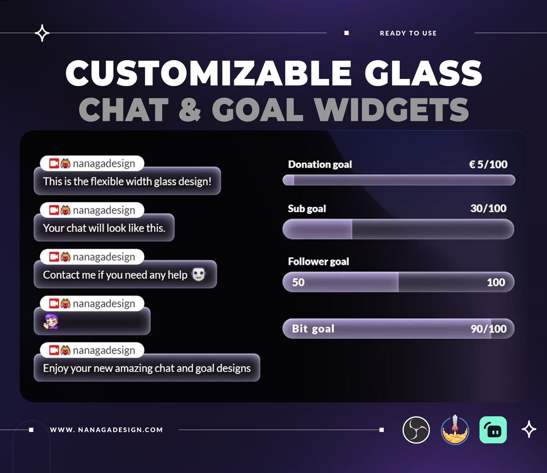 Customizable Frosted Glass Transparent Chatbox and Goals Stream Widgets ...
