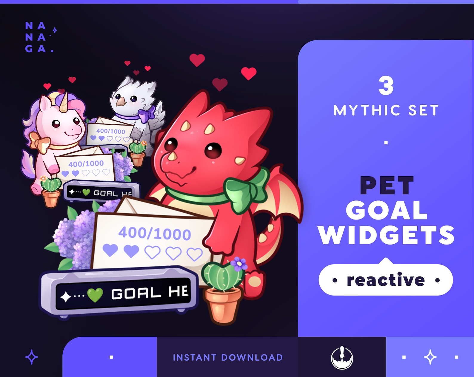 Cute Dragon Unicorn Stream Widgets | Twitch/youtube Pet Goal Overlay ...