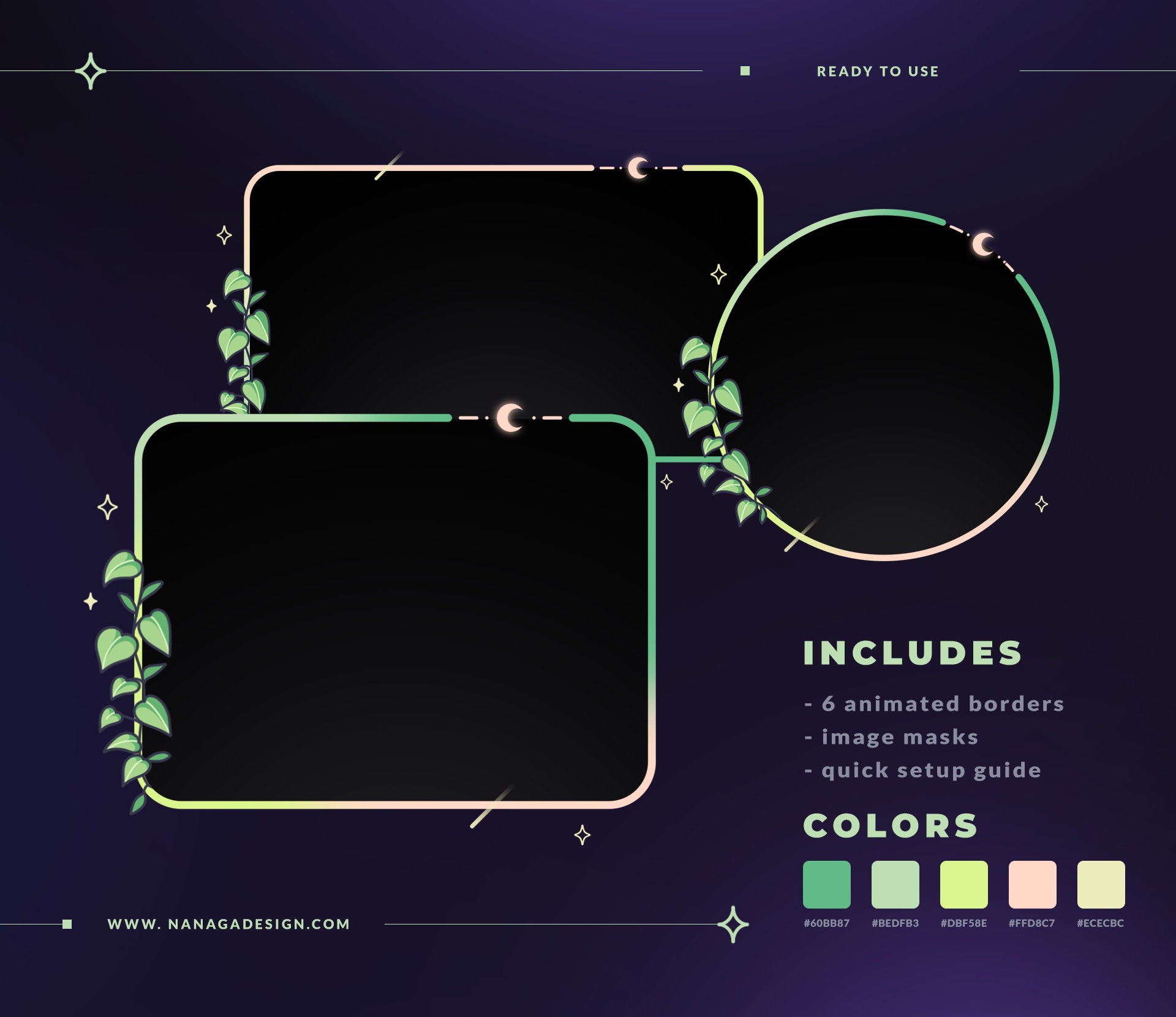 Animated Green Gradient Webcam Border Pack: Cosmic Plants Overlay - Etsy