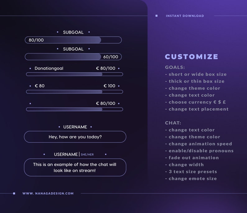 Minimalist Chat & Goals Stream Widgets: Lunar Lines Twitch Overlay ...