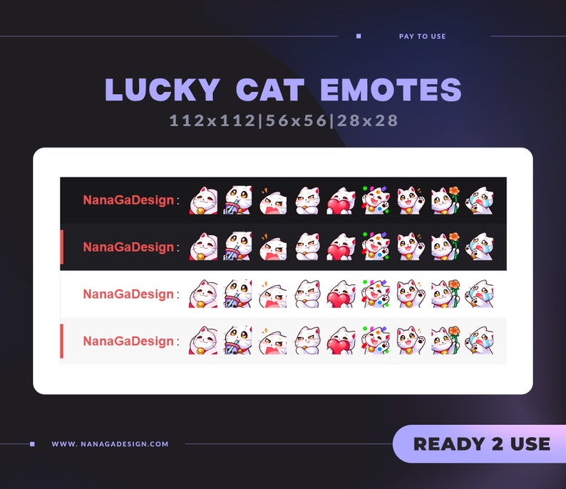LUCKY CAT Emote Pack WHITE Maneki Neko Streamer Graphics - Etsy