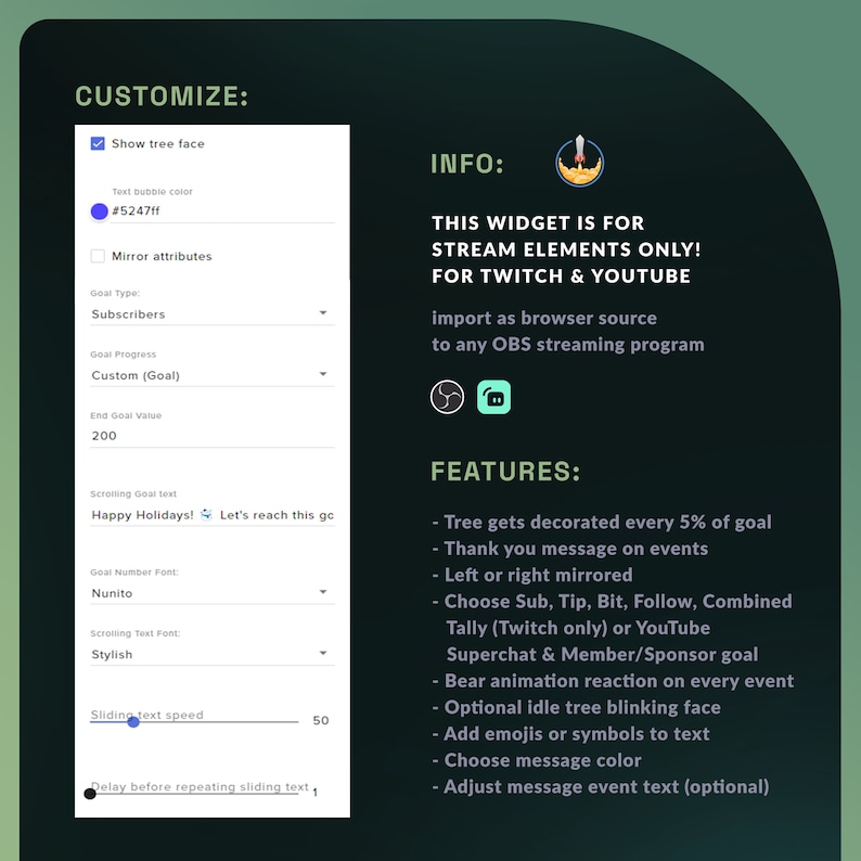 Christmas Tree Stream Goal Widget | Reactive Twitch Overlay ...