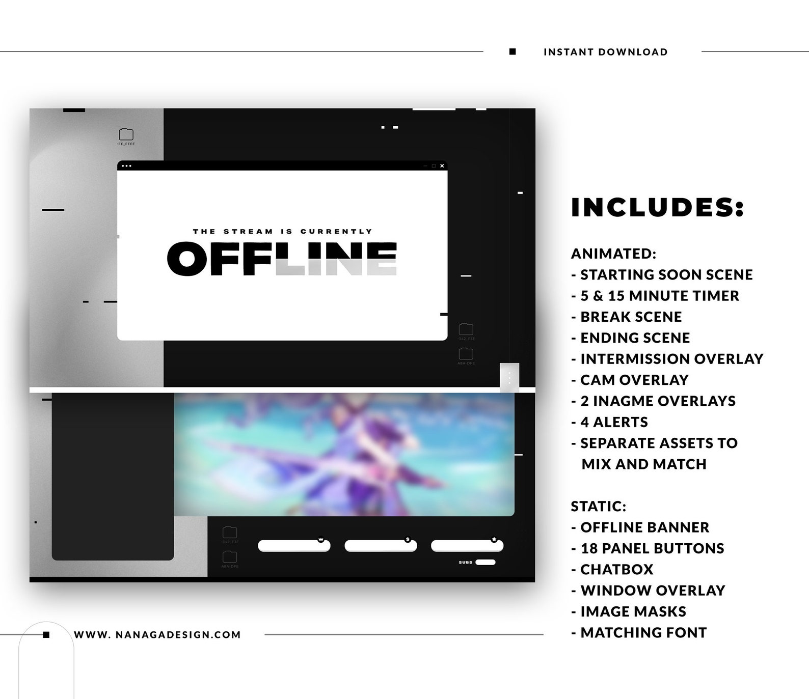 ANIMATED Glitch Stream Pack Black & White Overlays Stream - Etsy