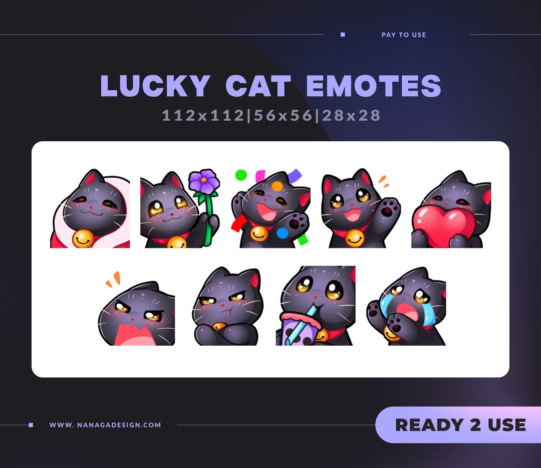 LUCKY CAT Emote Pack - BLACK Maneki Neko - Streamer Graphics Emotes for ...