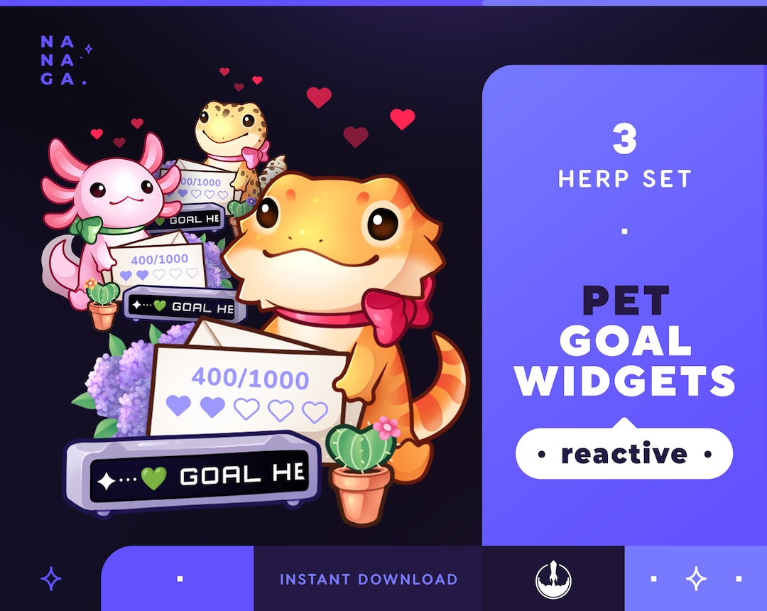 Pet Goals Stream Widgets Axolotl Beardie | Cute Animal Twitch / Youtube Goal Widget Overlay ...
