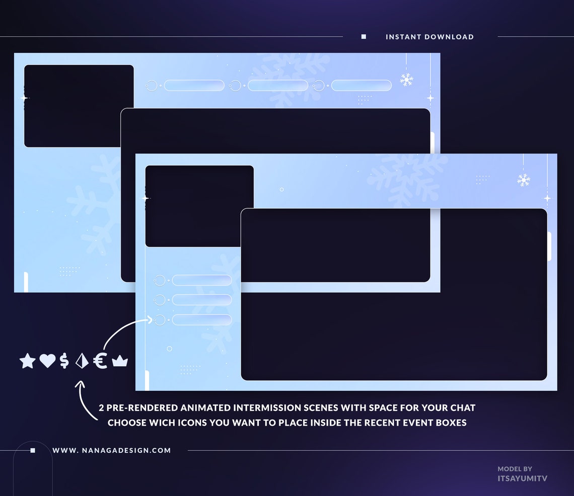 Animated Winter Snow Stream Overlay Pack: Icy Blue Twitch Vtuber Assets ...