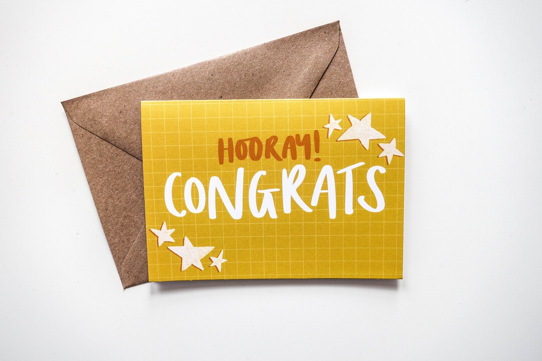 Hooray Congrats Yellow Stars Greetings Card - Etsy