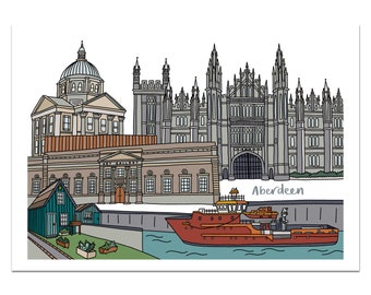 Aberdeen Marischal College Art Print, Bridge Illustration, Scotland ...