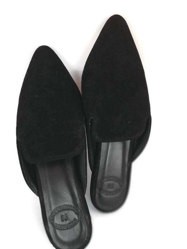 Leather handmade black suede mules | Etsy