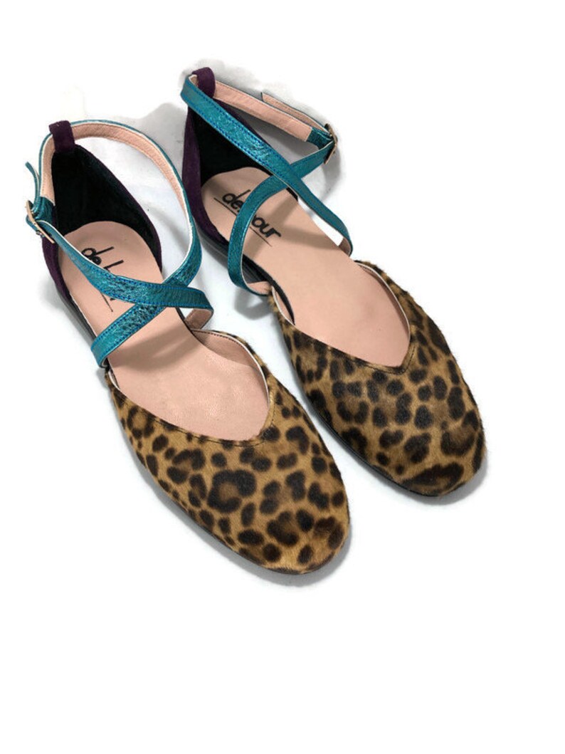 Leather Flats Animal Print Shoes Ankle Cuffs Everyday - Etsy