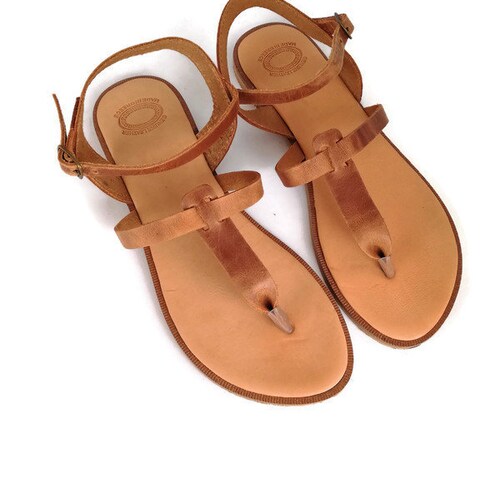 Ankle Strap Leather Sandals ADONIS Natural Brown Greek - Etsy