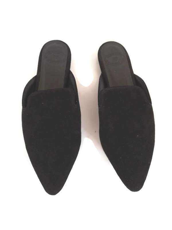 Leather handmade black suede mules | Etsy